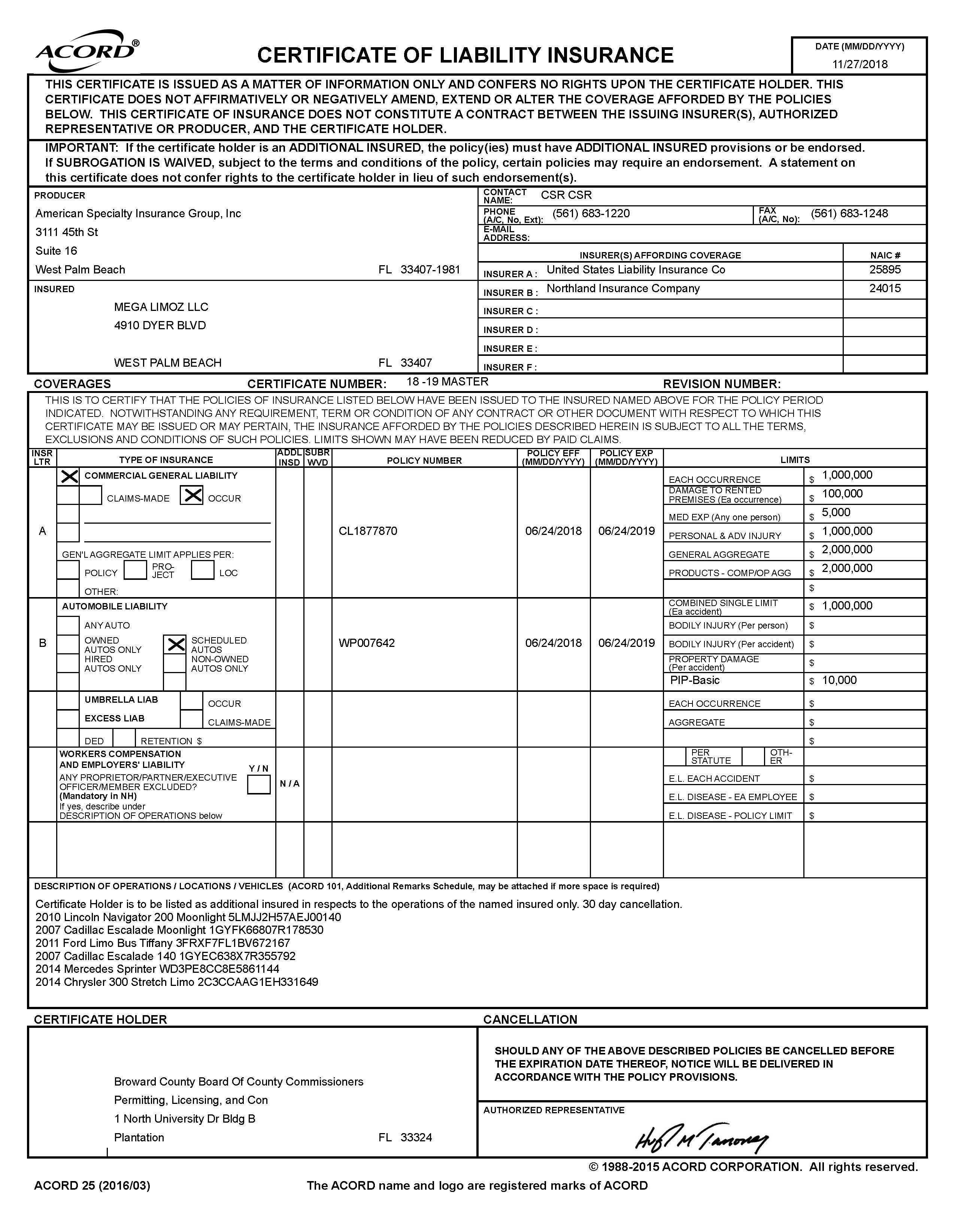 Current Insurance Certificate - BestPrice4Limo.com